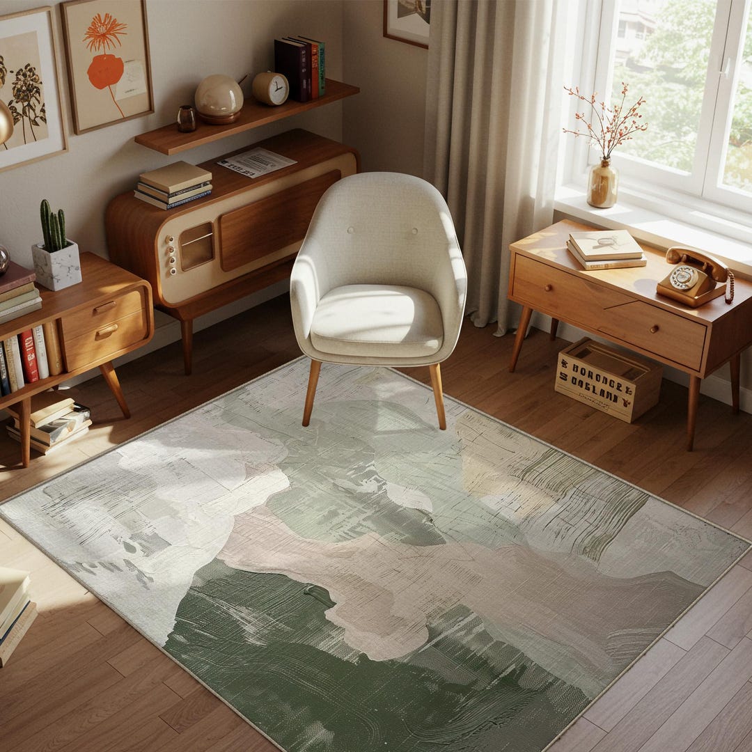 Sage Green Abstract Area Rug, Contemporary Flooring, Olive Green ...