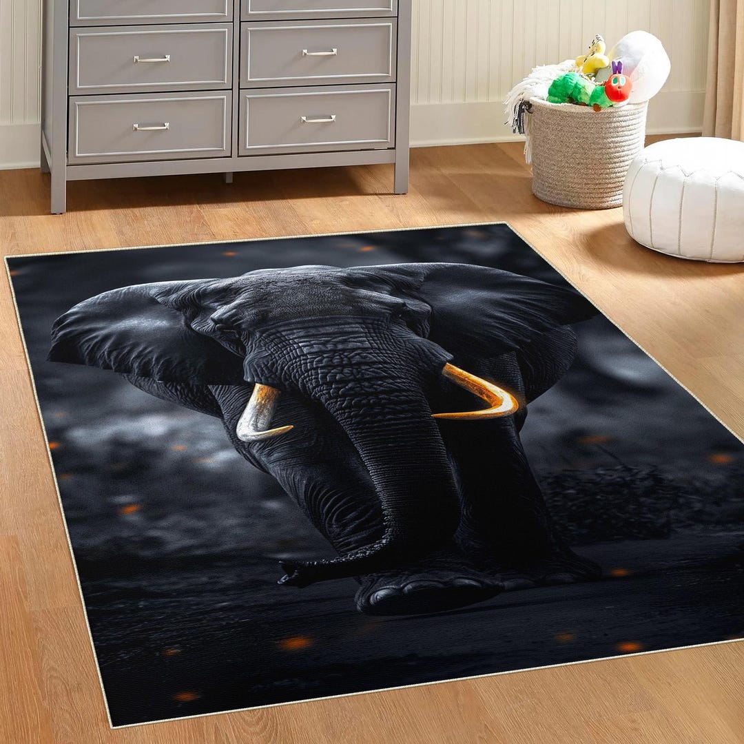 Elephant Portrait With Golden Tusks Digital Print Rug, Hallway Rug ...