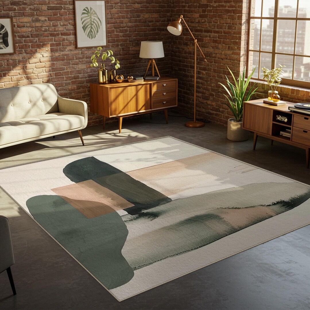 Sage Green Abstract Maximalist Rugs for Living Room, Abstract Home ...