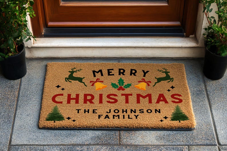Personalized Christmas Doormat, Family Name Holiday Welcome Mat - Etsy