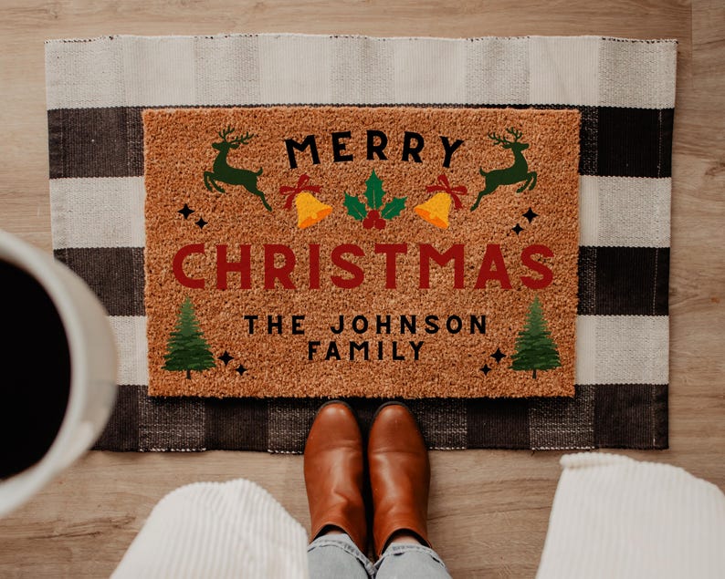 Personalized Christmas Doormat, Family Name Holiday Welcome Mat - Etsy