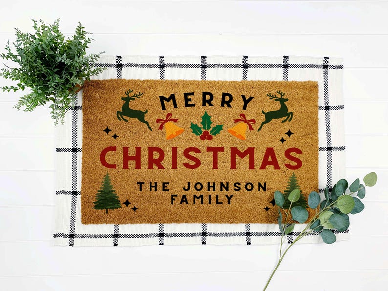 Personalized Christmas Doormat, Family Name Holiday Welcome Mat - Etsy