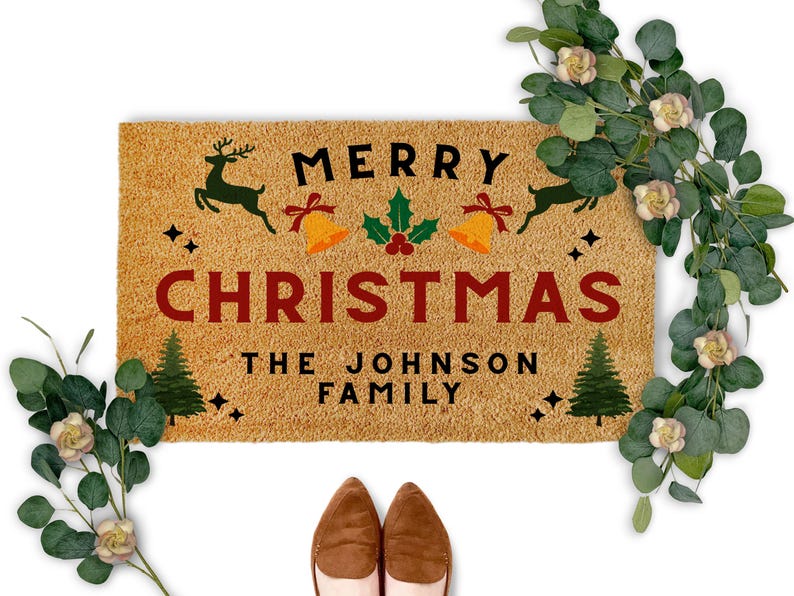 Personalized Christmas Doormat, Family Name Holiday Welcome Mat - Etsy