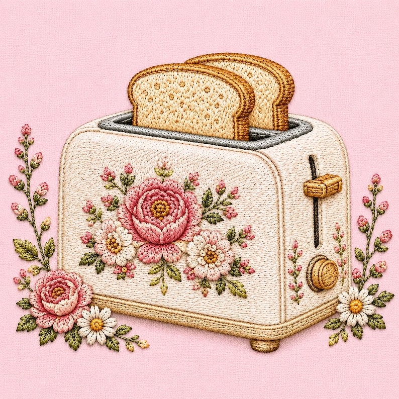 Floral Toaster Embroidery Design, Cottagecore Kitchen Stitch Art ...