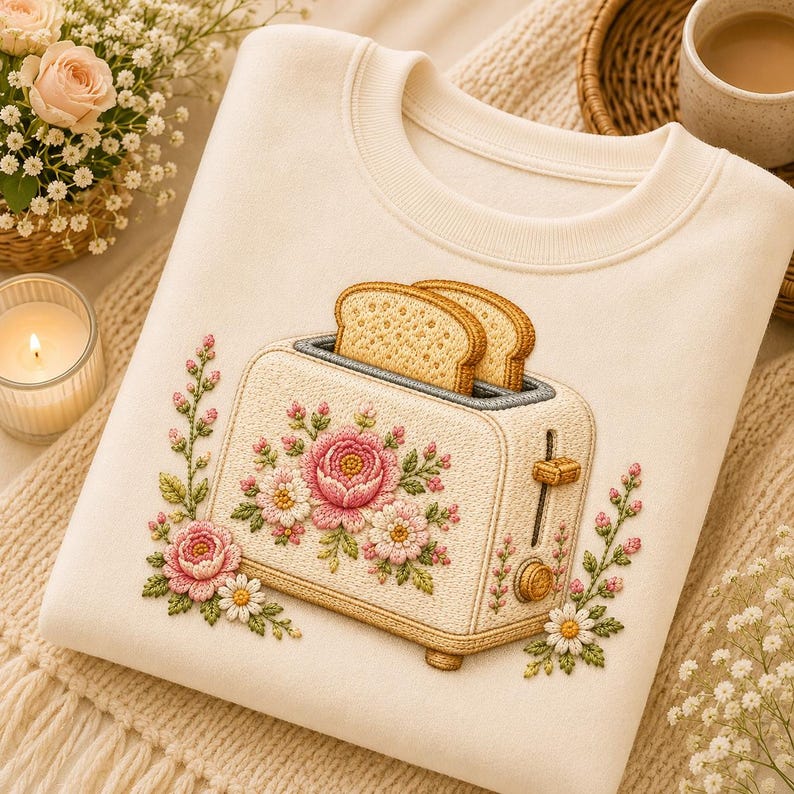 Floral Toaster Embroidery Design, Cottagecore Kitchen Stitch Art ...
