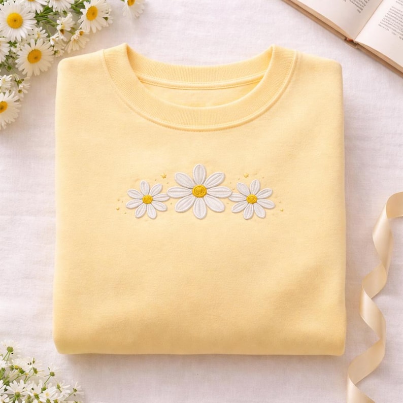 Daisy Border Embroidery Design, White Flowers, Floral Divider (digital ...