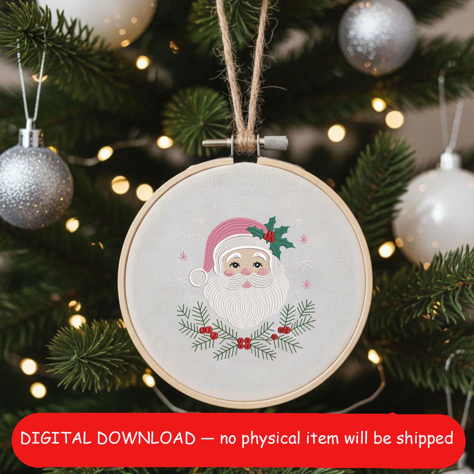 Cute Pink Santa Embroidery Design | Modern Christmas Stitch File ...