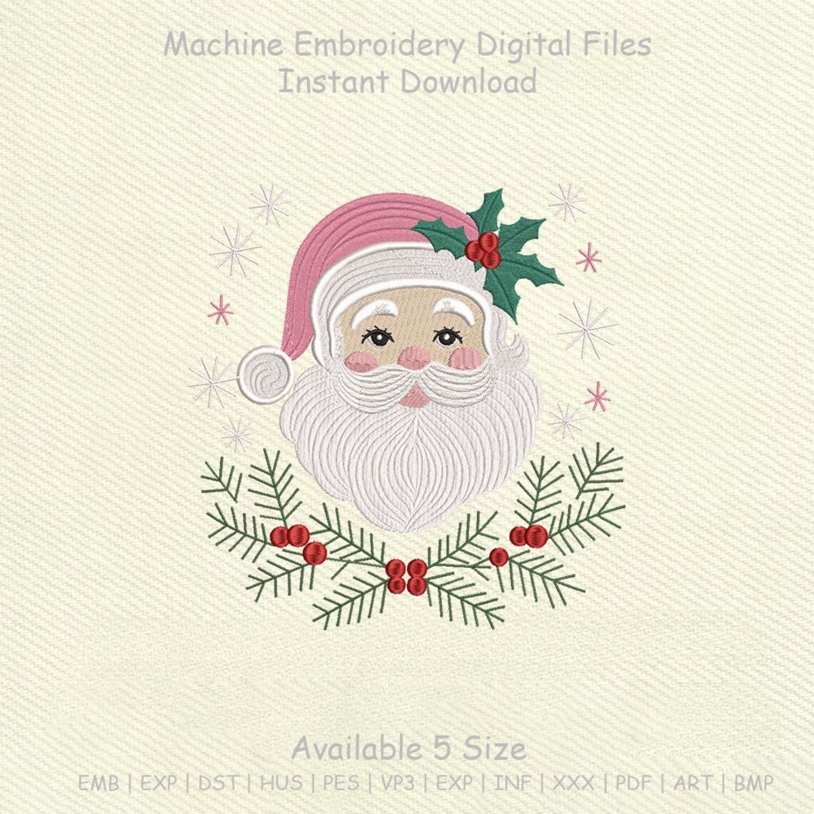Cute Pink Santa Embroidery Design | Modern Christmas Stitch File ...