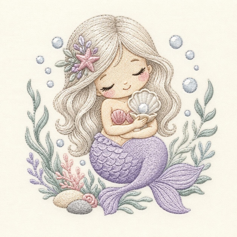 Cute Mermaid Girl Embroidery File, Ocean Baby Machine Embroidery Design ...