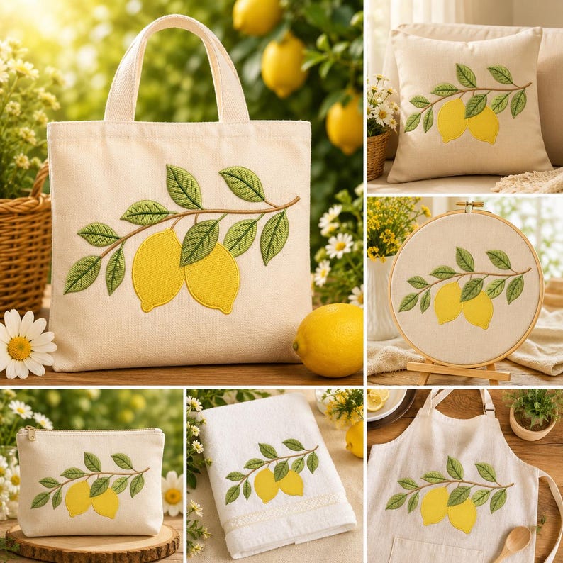 Lemon Branch Embroidery Design, Fruit Leaf Machine Stitch Pattern ...