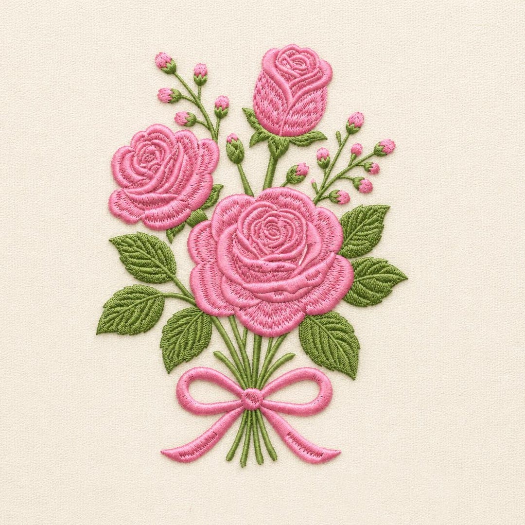 Pink Rose Bouquet Embroidery Design, Floral Machine Embroidery File ...