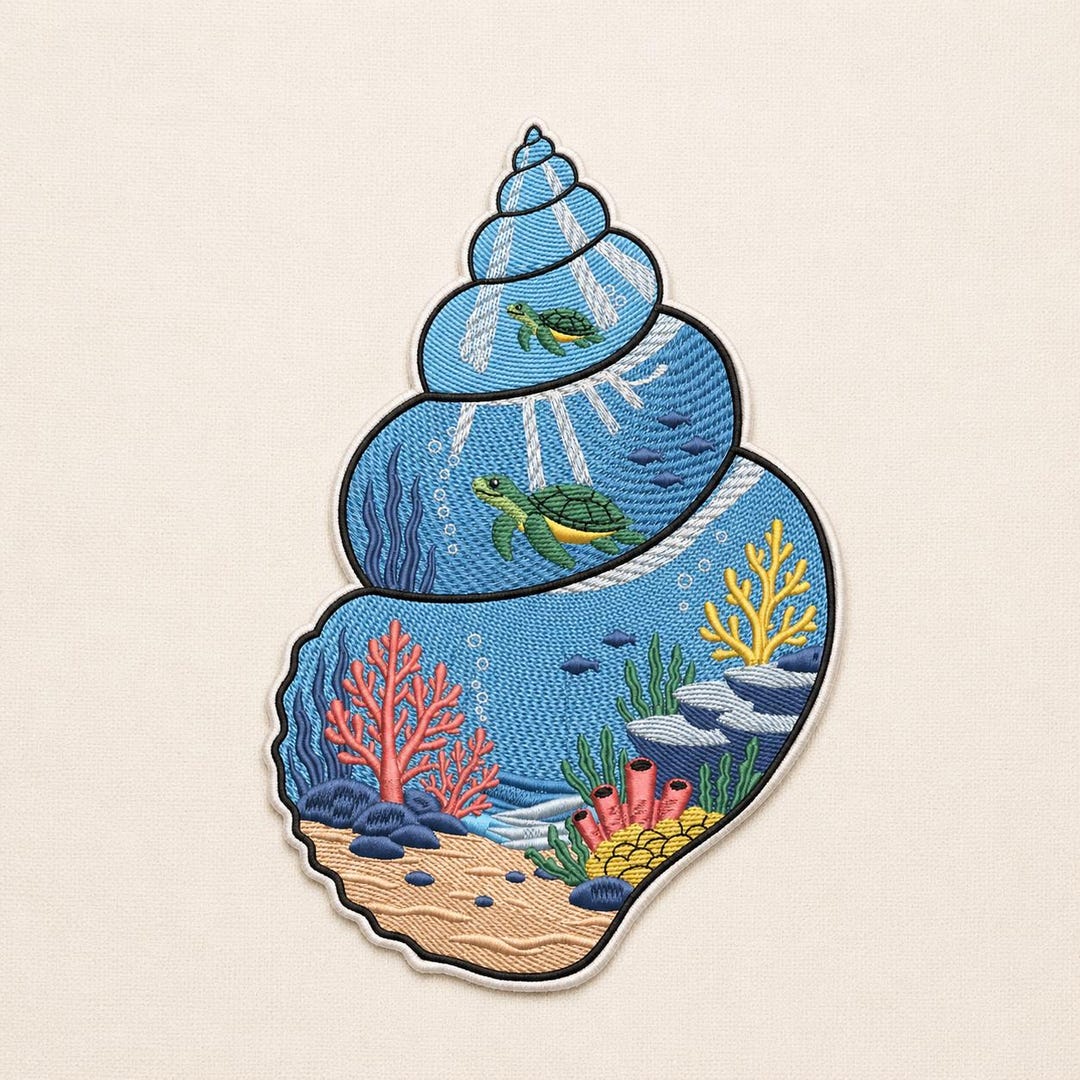 Sea Shell Turtle Embroidery Design, Underwater Ocean Life Machine File ...