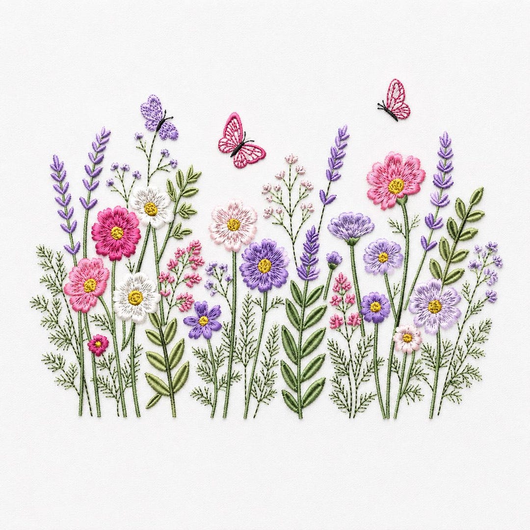 Wildflower Butterfly Embroidery Design, Floral Meadow Machine ...