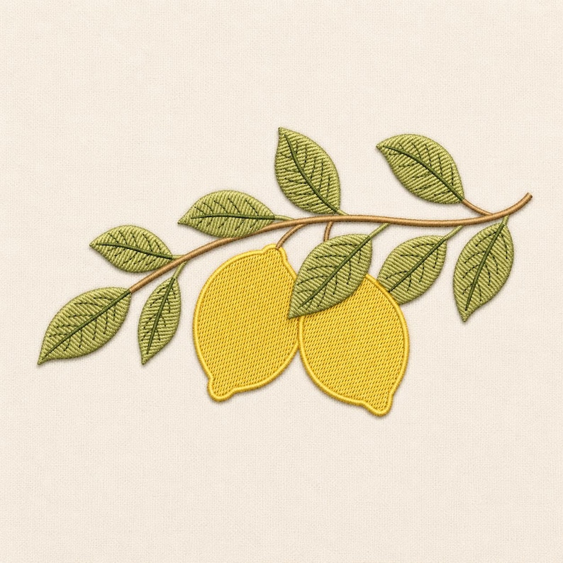 Lemon Branch Embroidery Design, Fruit Leaf Machine Stitch Pattern ...