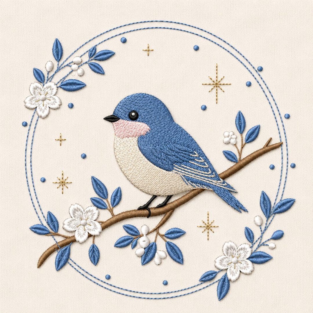 Blue Bird Floral Embroidery Design, Spring Branch Machine File (5 Sizes ...