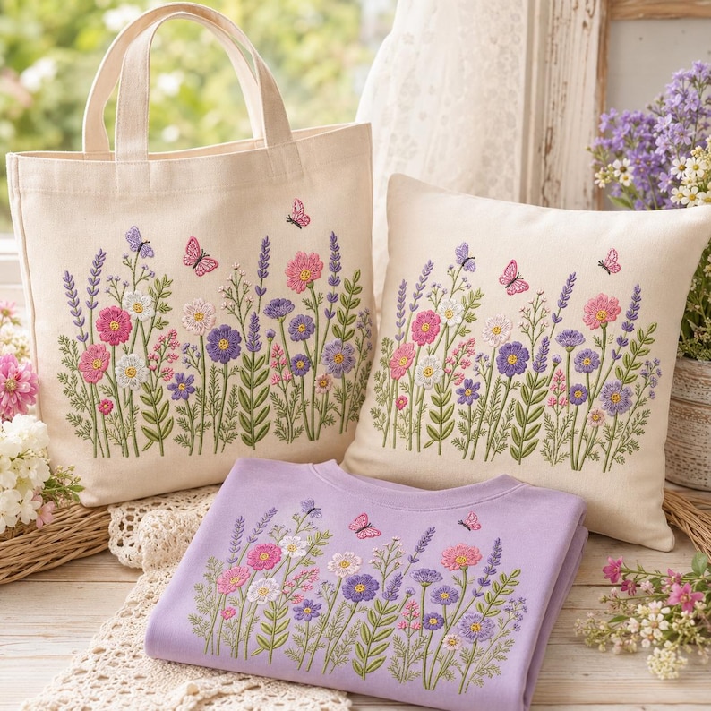 Wildflower Butterfly Embroidery Design, Floral Meadow Machine ...