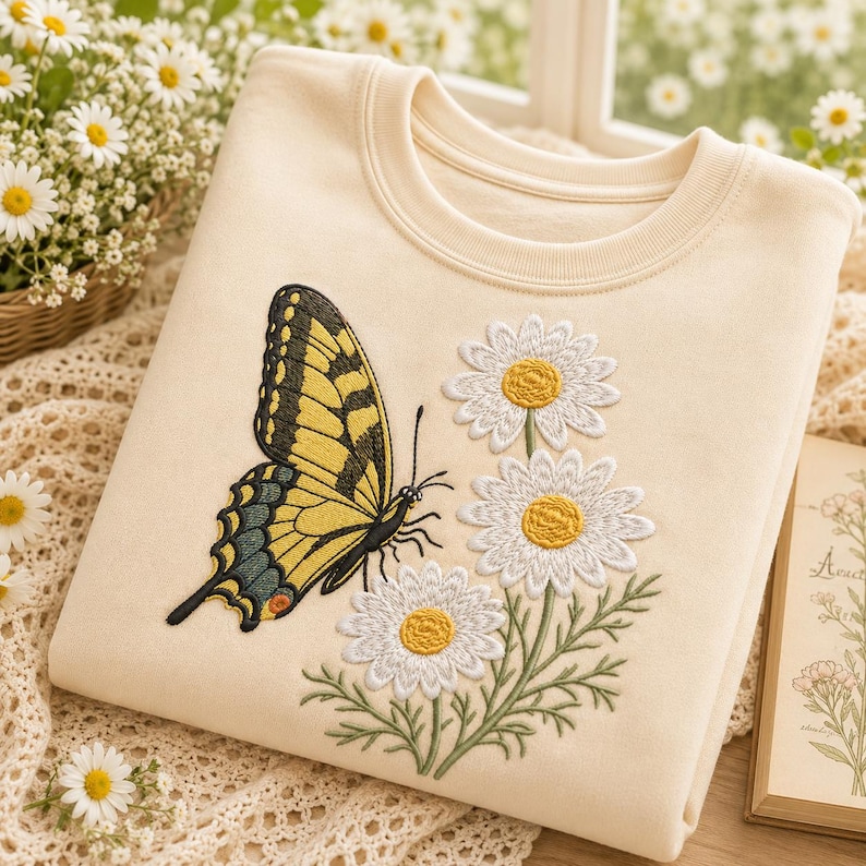 Butterfly Daisy Embroidery Design, Yellow Swallowtail Machine ...
