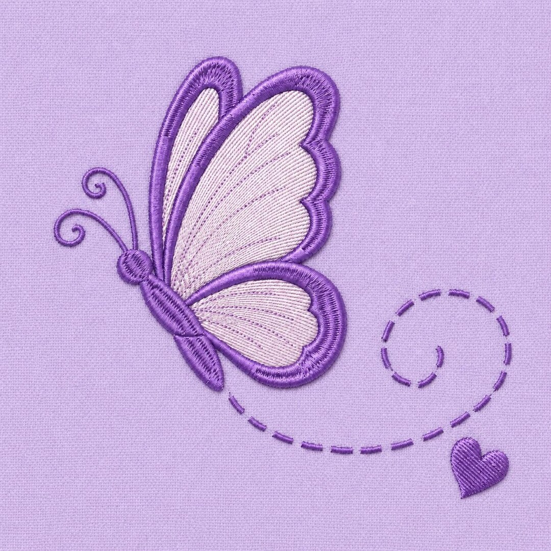 Purple Butterfly Embroidery Design, Heart Trail Machine Embroidery File ...