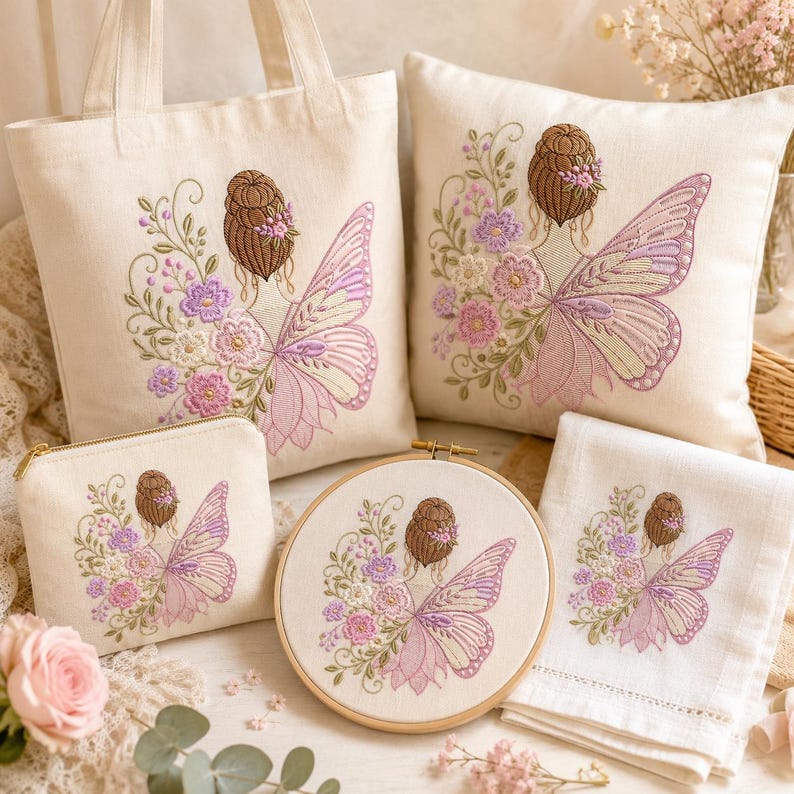 Fairy Flower Embroidery Design, Floral Butterfly Machine File, 5 Sizes ...