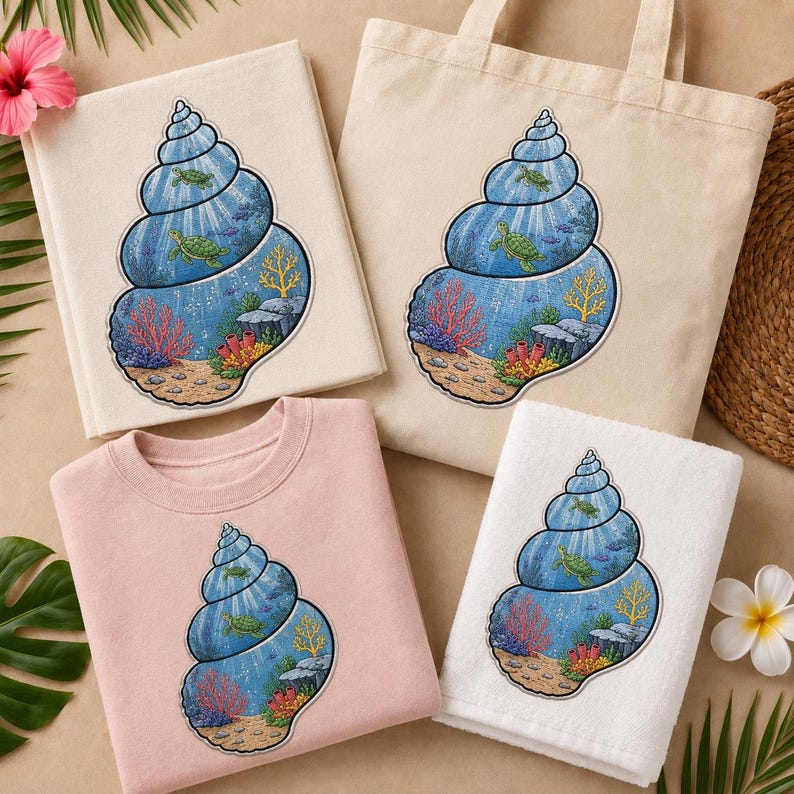 Sea Shell Turtle Embroidery Design, Underwater Ocean Life Machine File ...