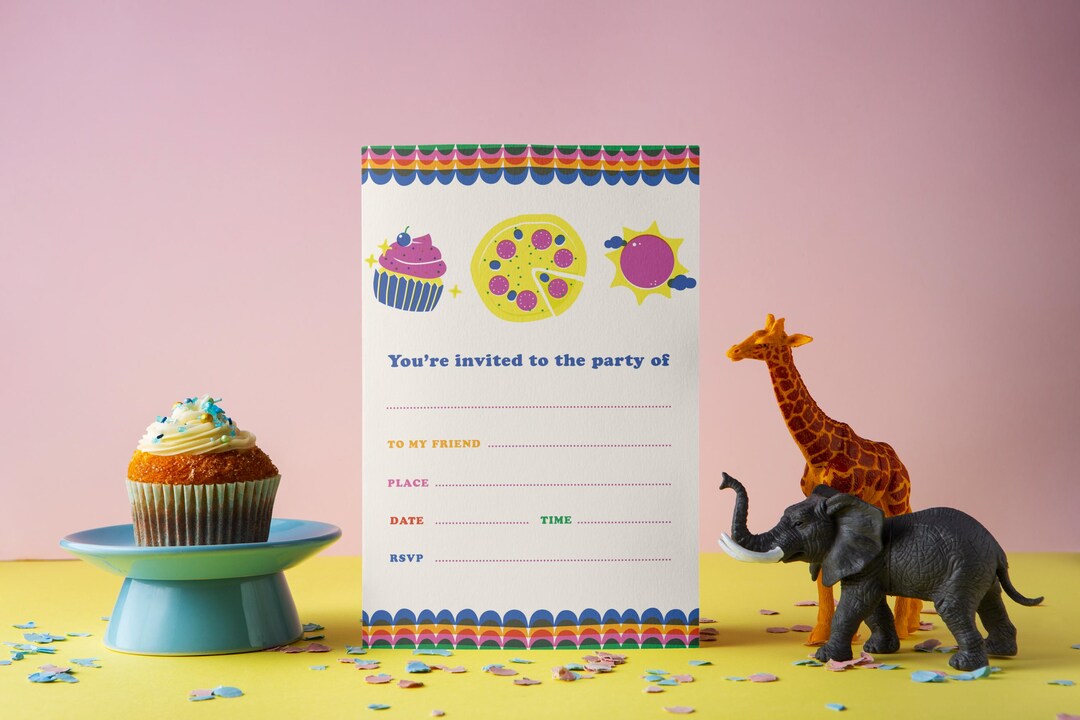 Colourful Gender Neutral Birthday Invitation, Instant Download, Pizza ...