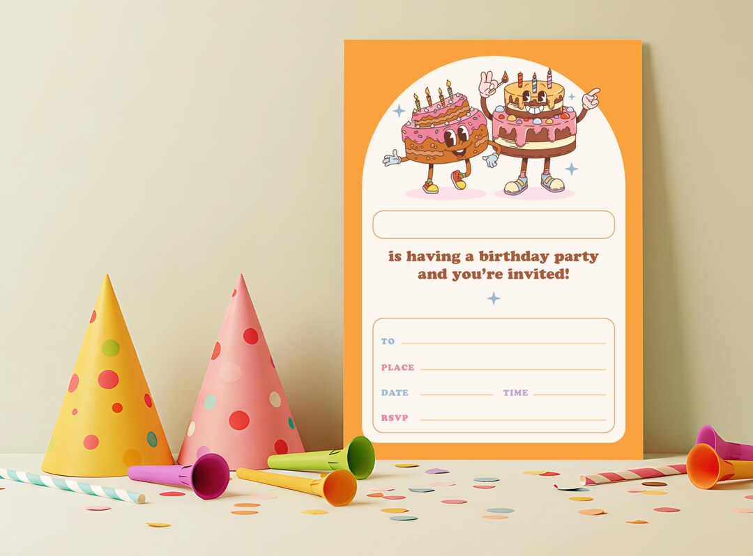 Retro Gender Neutral Kid's Birthday Invitation, Instant Download ...