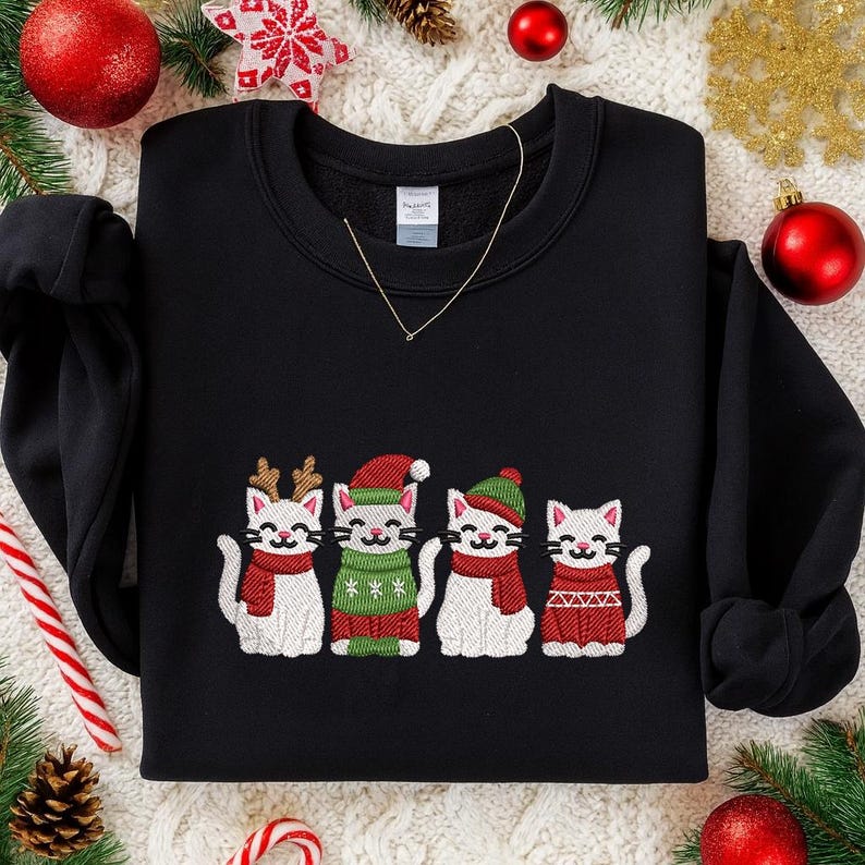Christmas Cats Machine Embroidery Design, Holiday Kittens (PES DST VP3 ...