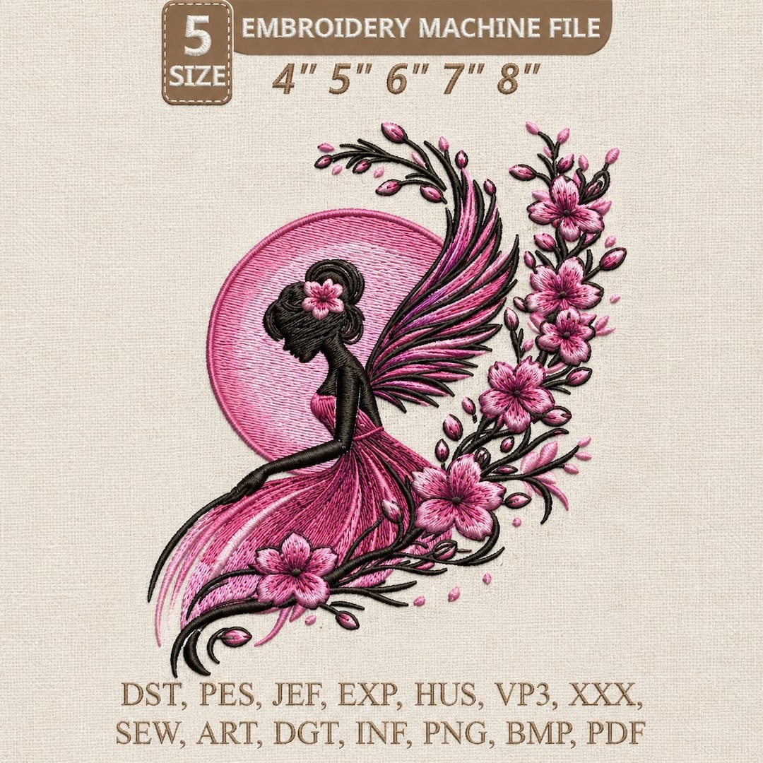 Motif de broderie fée fleurs de cerisier, fichier Machine fleur Sakura ...