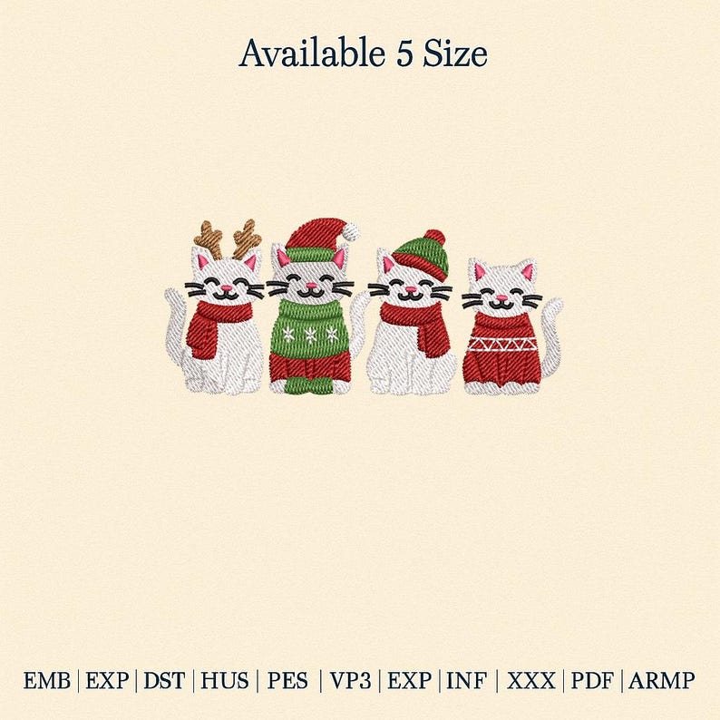 Christmas Cats Machine Embroidery Design, Holiday Kittens (PES DST VP3 ...
