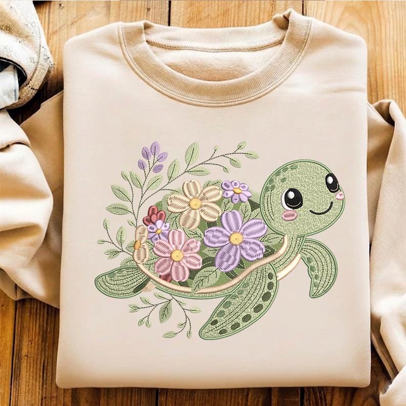 Floral Sea Turtle Embroidery Design, Machine Embroidery File (digital ...