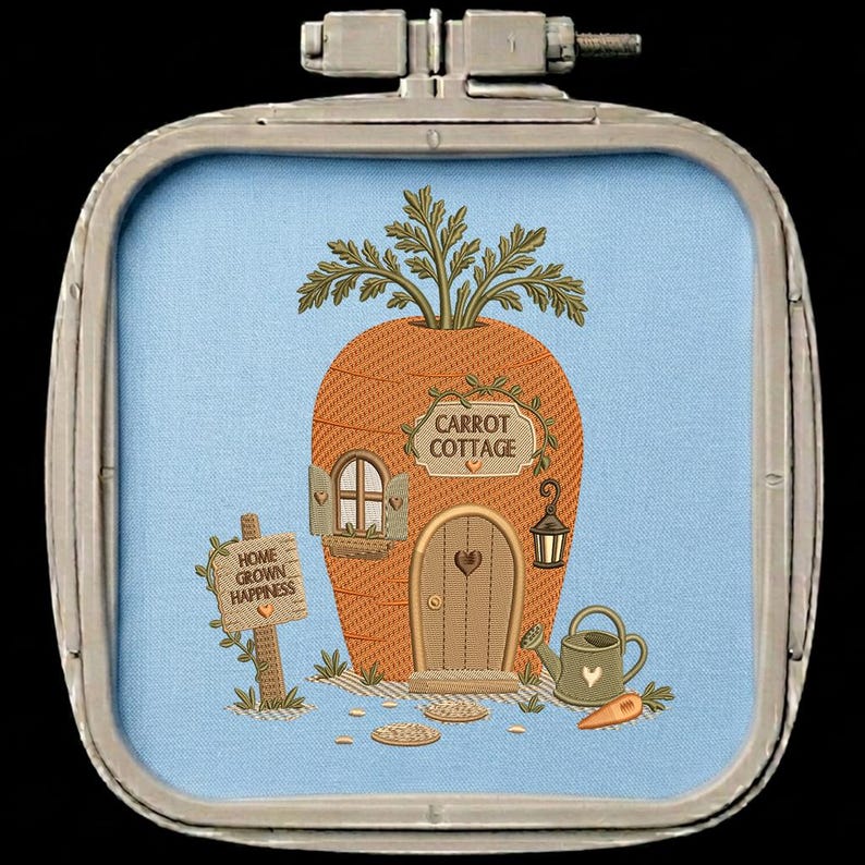 Carrot Cottage Machine Embroidery Design, Whimsical Garden House ...