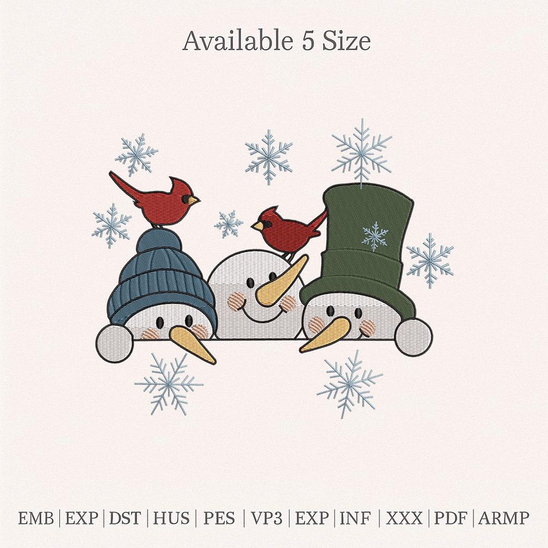Snowman Family Embroidery Design, Cardinals Winter Machine Embroidery ...