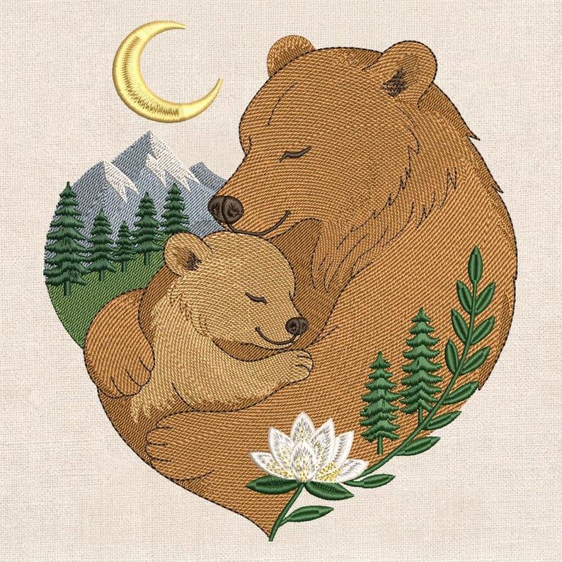 Mama Bear Cub Embroidery Design, Woodland Mountain Forest Animal ...