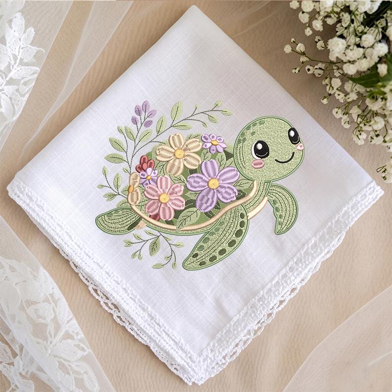 Floral Sea Turtle Embroidery Design, Machine Embroidery File (digital ...
