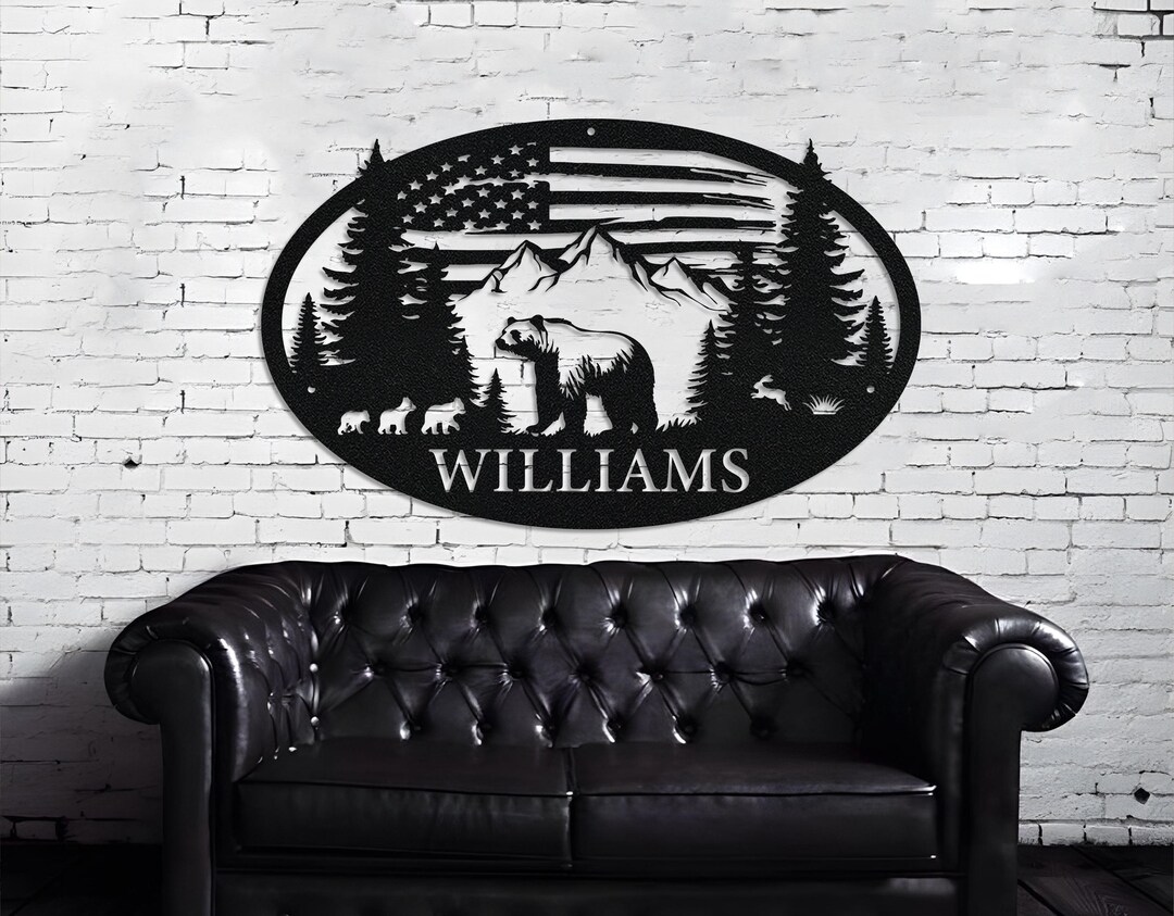 Wilderness Bear Cabin Sign, Mountain Decor Personalized Metal Bear Sign ...