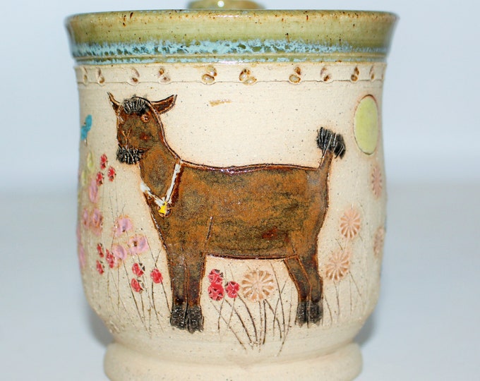 Handmade Stoneware Pottery Mug Cute Goat With Butterflies in a Meadow ...