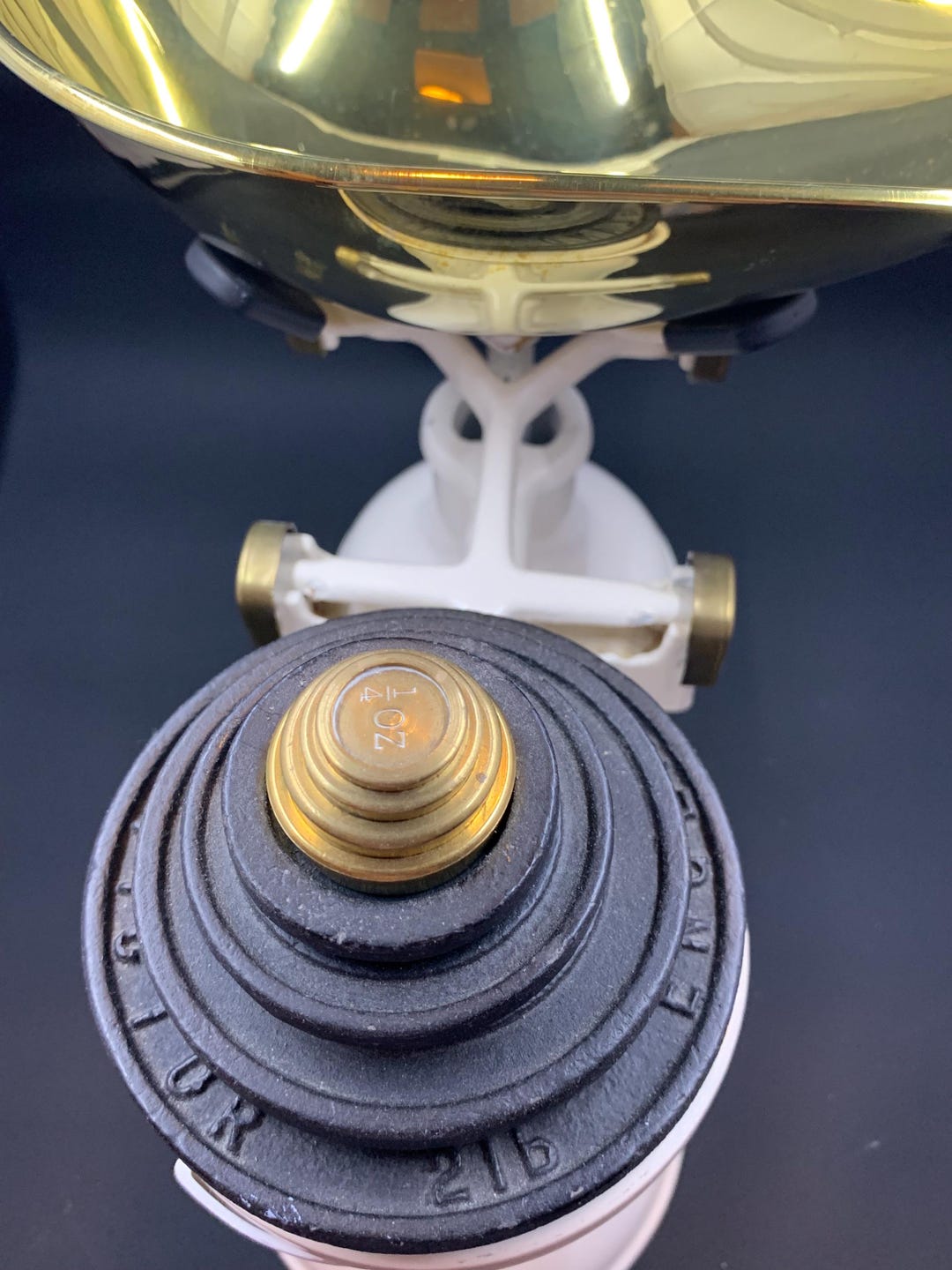 Vintage White Cast Iron and Brass Victor Kitchen Balance Scale With ...
