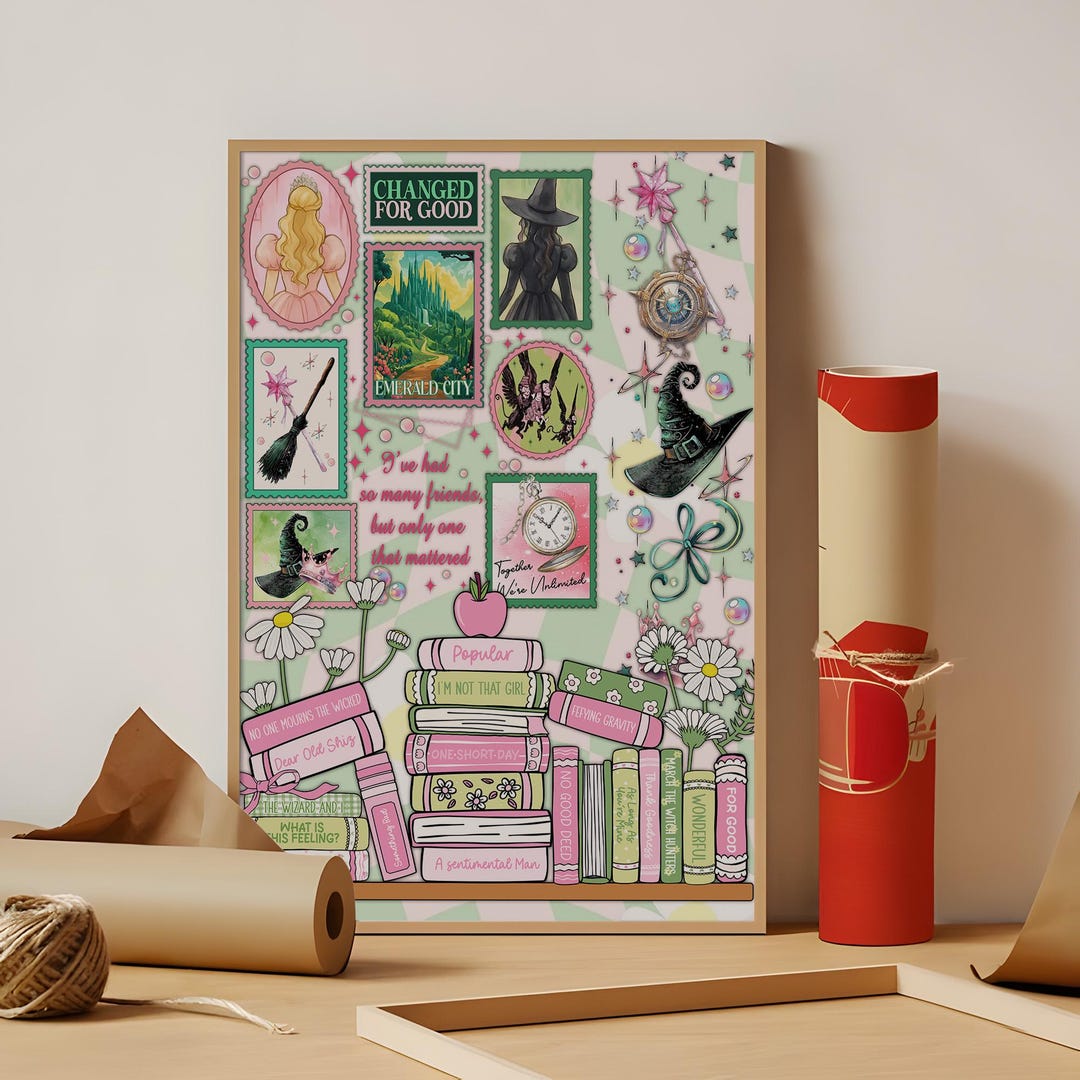 Land of Oz Witches Quote Wall Art Print, Book Stack Collage Poster ...