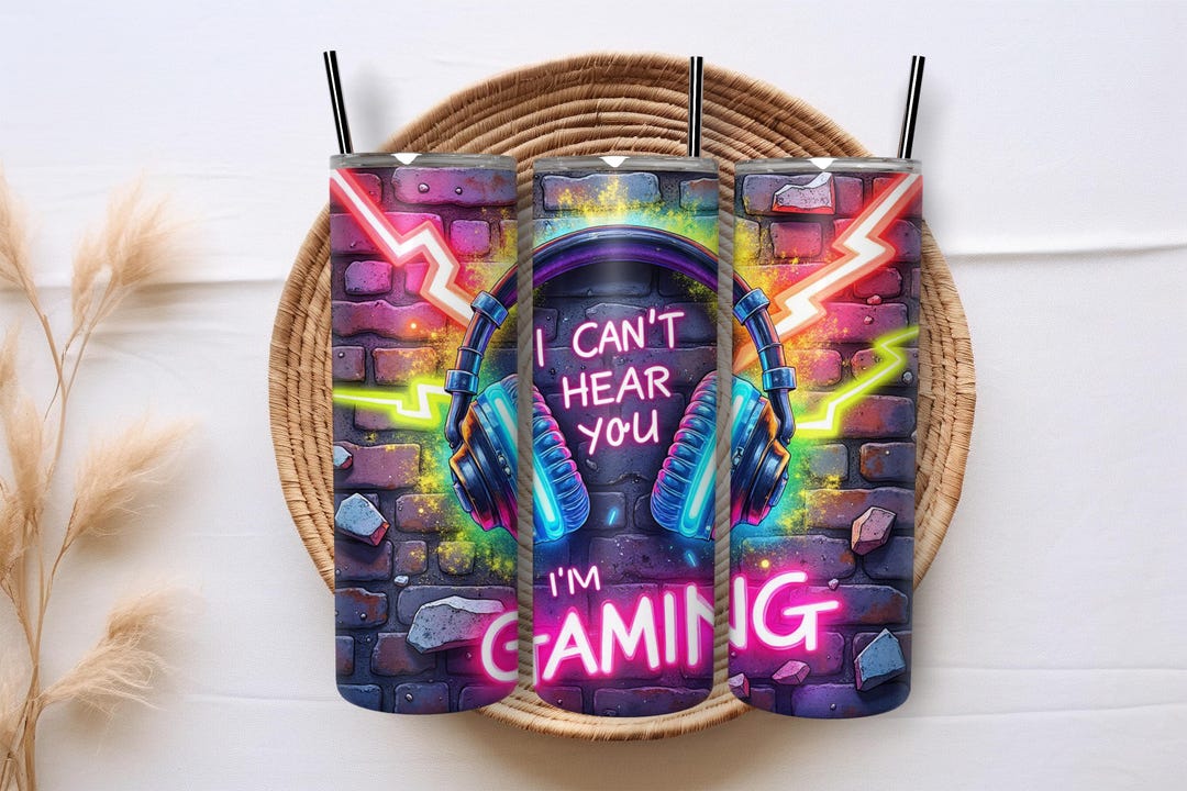 Gamer I Can't Hear You I'm Gaming Neon Kids Gaming Boys 20 Oz Skinny ...