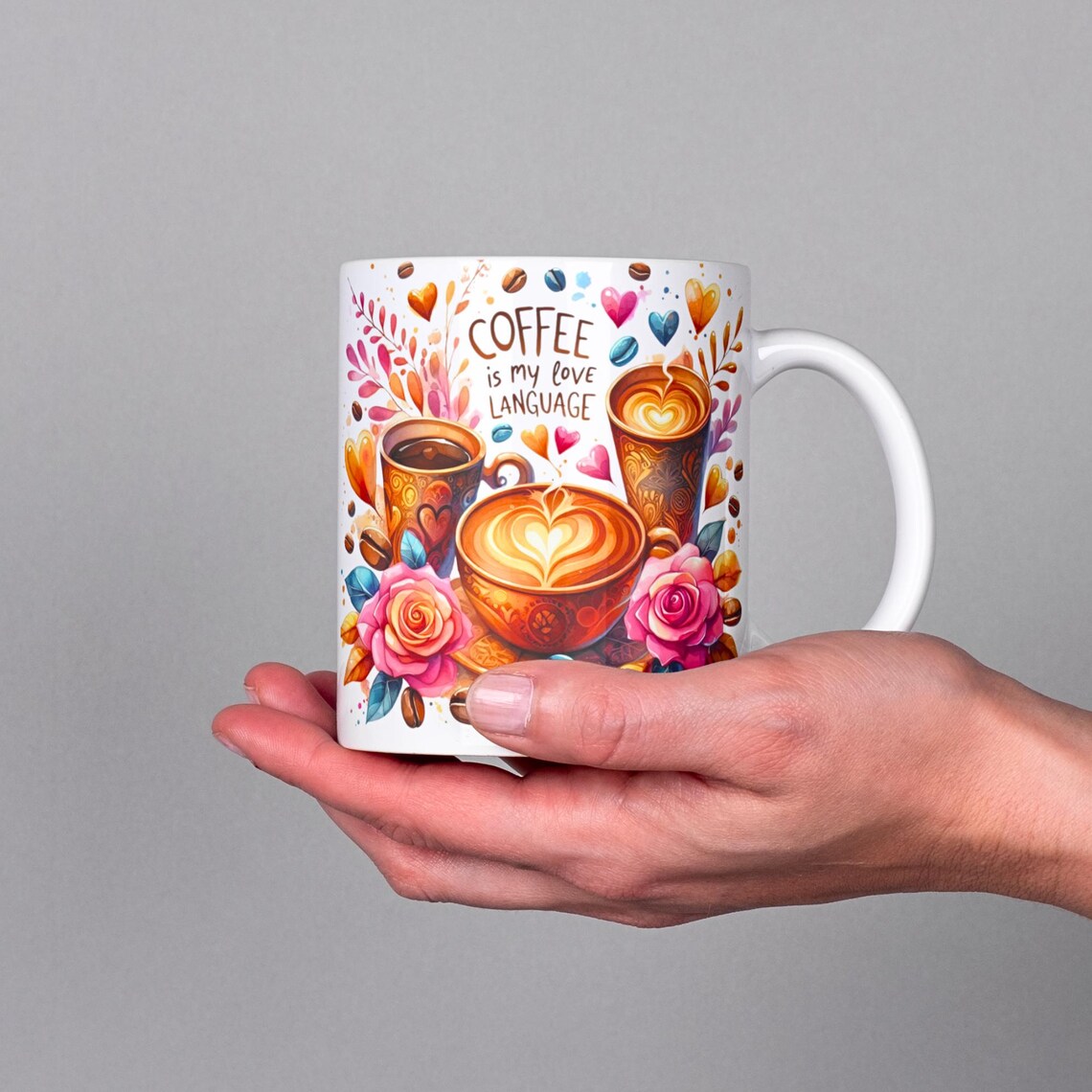 Coffee Lover Mug Wrap PNG, Cute Coffee Cup Sublimation Design for 11oz ...