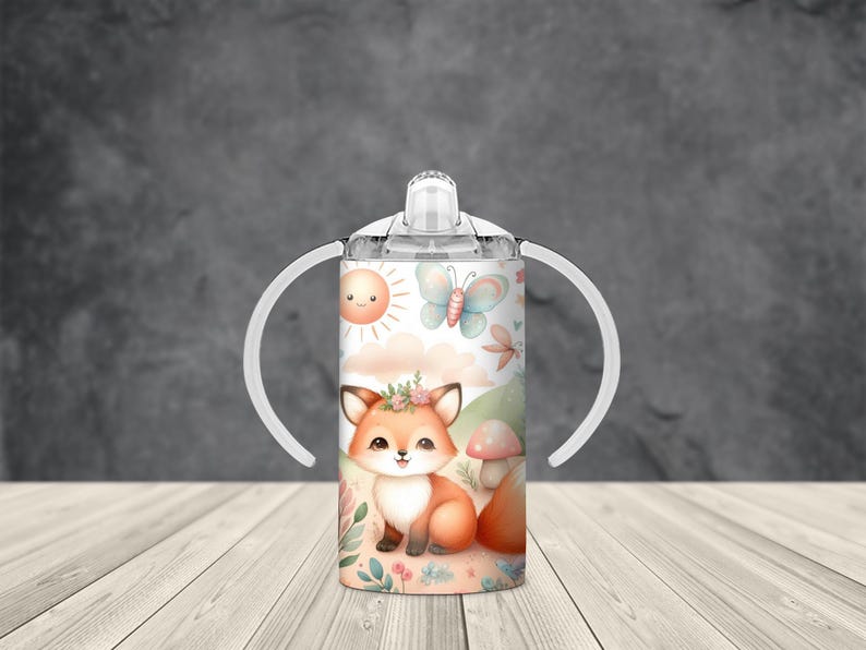 Woodland Animals Fox Sippy Cup Tumbler Wrap, 12oz Sublimation Design ...