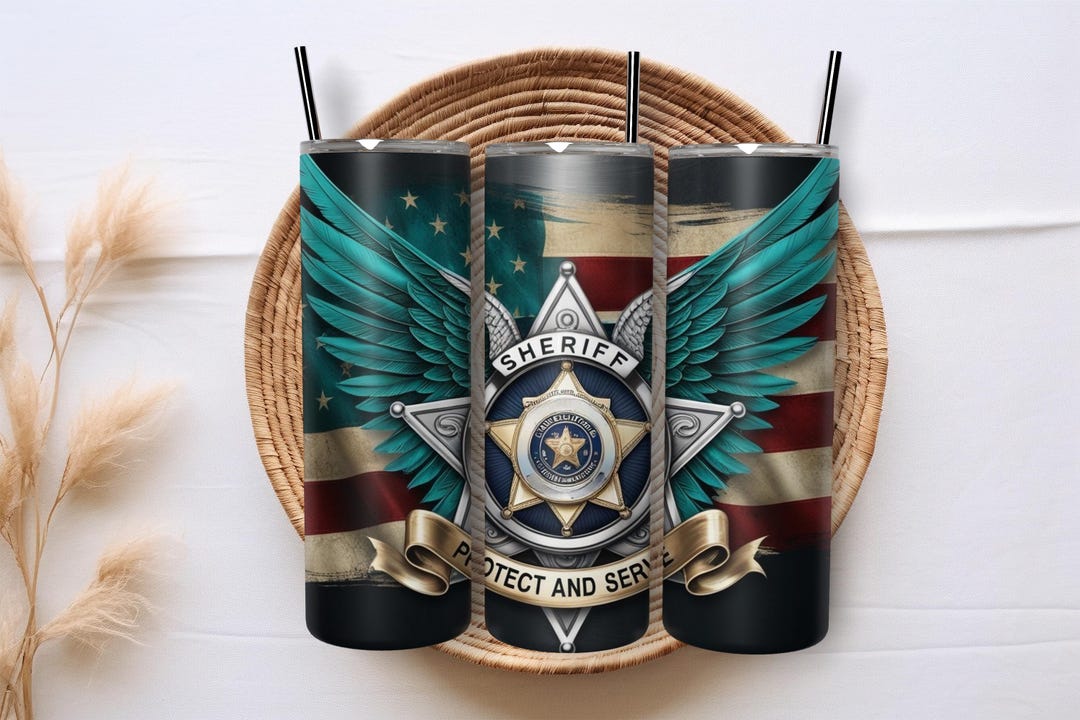 Sheriff Tumbler Wrap PNG 20oz Protect and Serve USA Flag Sublimation ...