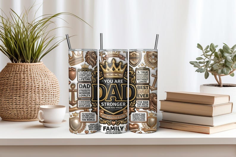 Inflated Dad Stronger Than You Know 20oz Skinny 3D Tumbler Wrap PNG ...