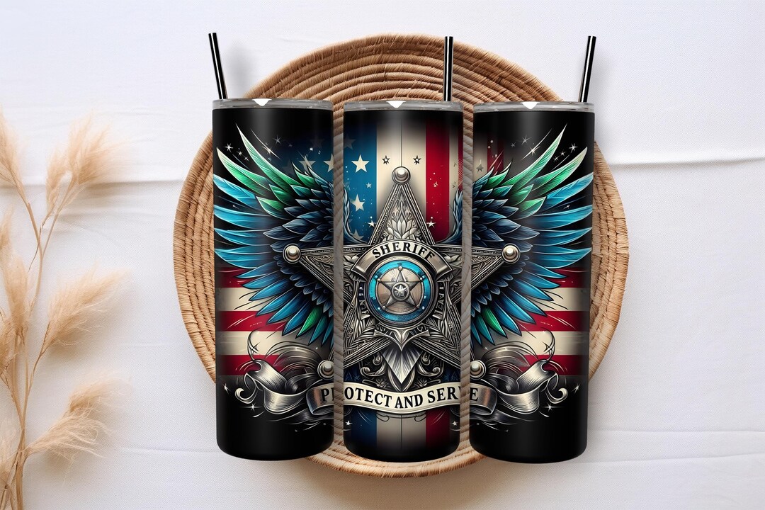 Sheriff Tumbler Wrap PNG 20oz Protect and Serve USA Flag Sublimation ...