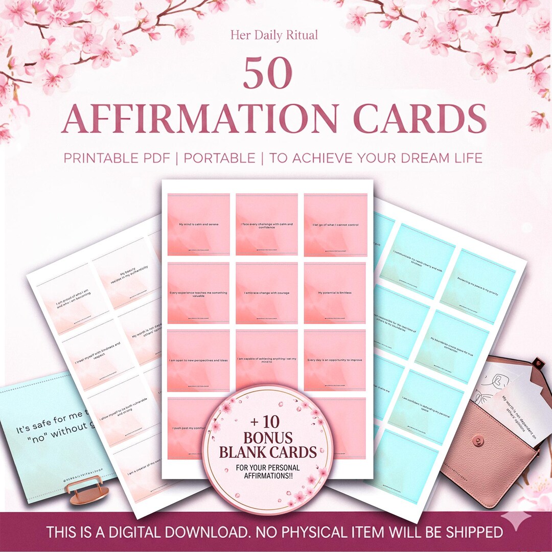 50 Affirmation Cards Printable | Positive Affirmations | Daily Self ...