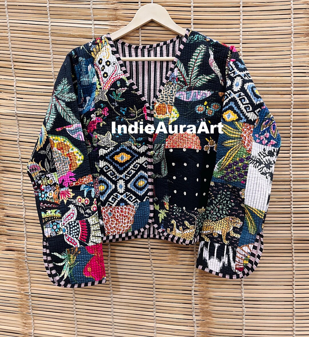 Bohemian Patchwork Jacket – Handmade Quilted Cotton Kantha Coat ...
