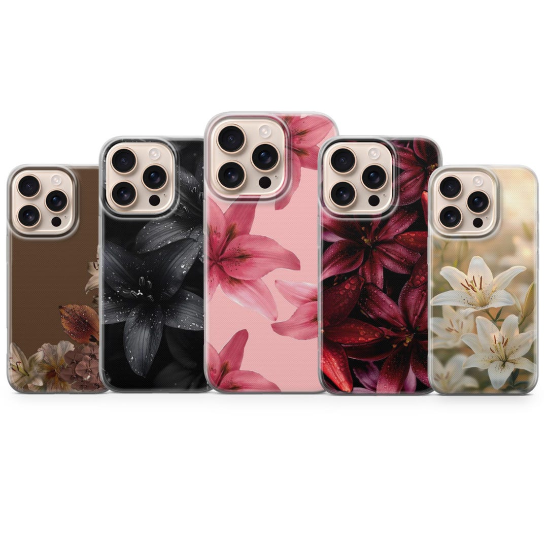 Capa floral Lily para iPhone 17 Pro Max, 16e, 15, 14, 12 e Samsung S25 ...
