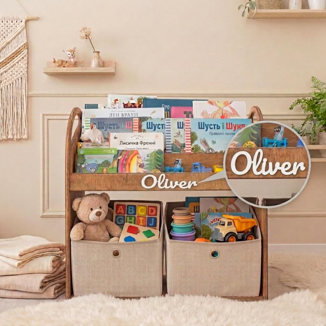 Montessori Bookshelf and Toy Organizer, Wooden Kids Room Storage ...