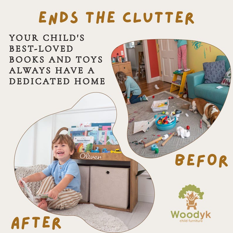 Montessori Bookshelf and Toy Organizer, Wooden Kids Room Storage ...