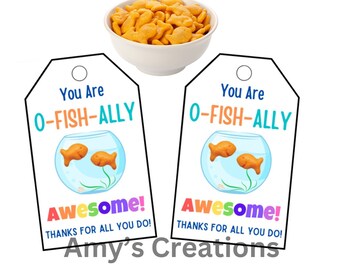 O Fish Ally Awesome Gift Tag, Goldfish Thank You Label, School Staff ...